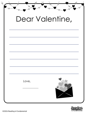 Dear Valentine Letter Template (black-white) | RIF.org